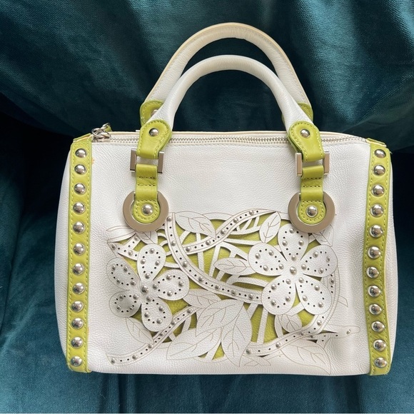 sharon | Bags | Sharon Leather Studded Floral Cutout Satchel Handbag ...